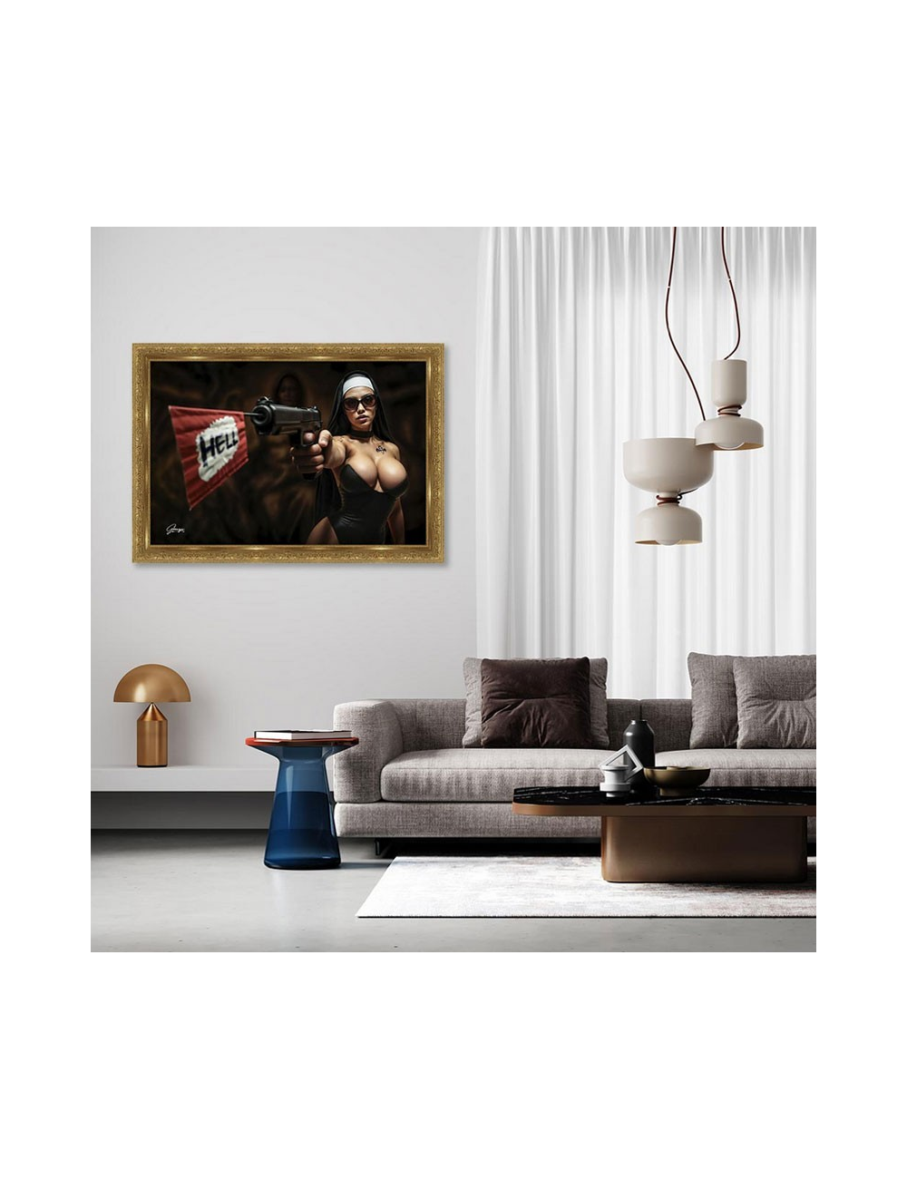 "Nun Gun" d'Alexandre Granger : tableau 80x120cm, provocant et captivant